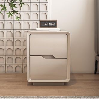 Generic Nachttisch Aus Massivholz Mit Doppelschubladen | Cremefarbener Minimalistischer Nachttisch | Großzügiger Beistelltisch Fürs Schlafzimmer(Khaki,50x40x5