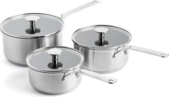 KitchenAid Stainless Steel Stielkasserollen-Set,16cm,18cm & 20cm,3-lagige Antihaftbeschichtung,Mehrschichtig,Induktionsgeeignet,Backofenfest bis 220°C,Spülmaschi