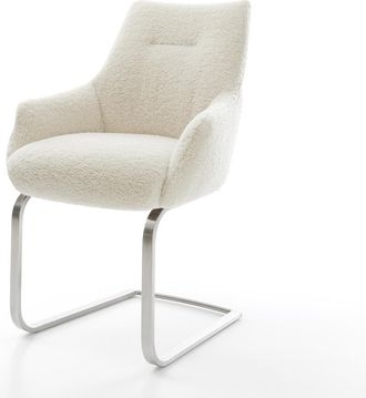 DELIFE Freischwinger Alja-Flex mit Armlehnen Teddystoff Beige Freischwinger flach Edelstahl Taschenfederkern, Esszimmerst&uuml;hle