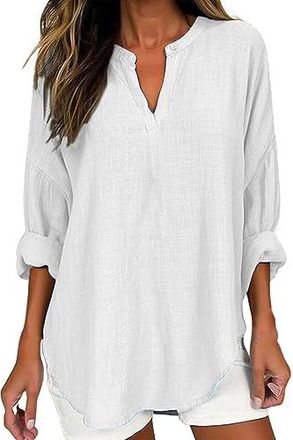 Generic Vente Flash du Jour Et Soldes Chemise Longue Femme Coton Chemisier Blanc Manches Courtes Vetement Été Chic Joli Pull Habille Noël Grande Taille Top Vi