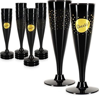 Com-Four Lot de 16 fl&ucirc;tes &agrave; champagne r&eacute;utilisables - Verres empilables en plastique pour f&ecirc;te, camping et voyage