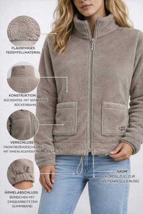 Sublevel Fleecejacke Damen Teddyfleece Kuschelig &Uuml;bergangsjacke Jacke Outdoor Stehkragen, Kapuze, flauschig, kuschelig, warm, Outdoor