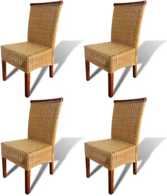 Festnight 4 Stk. Set Esszimmerstühle Essstuhl Essstühle Küchenstuhl Rattanstuhl 47x50x97cm Stuhl Set für Küche oder Esszimmer - Braun mit Rot