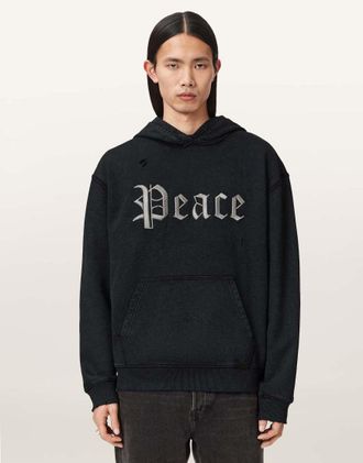 AllSaints Utopia Oth - Sweat &agrave; capuche - Noir d&eacute;lav&eacute;