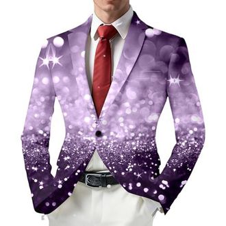 Generic Veste pour homme, aspect paillettes scintillantes, impression 3D, motif confettis, blazer, carnaval, f&ecirc;te, veste slim fit un bouton, veste de costume 