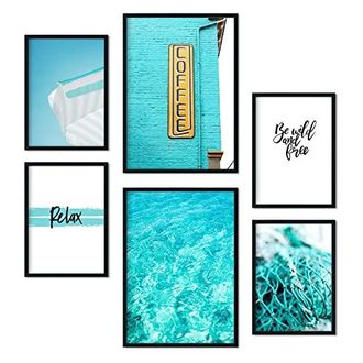 Nacnic Ensemble de 6 affiches Journ&eacute;e d&eacute;t&eacute;. Impressions dart mural esth&eacute;tiques pour conception de chambre &agrave; coucher ou de salon. Tailles A3 et A4. Sans cadre