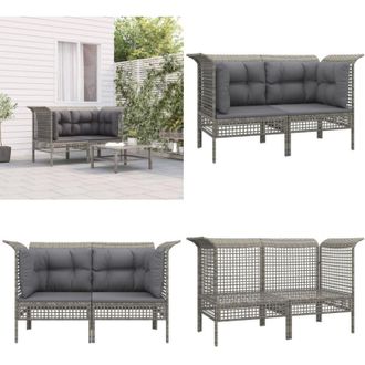 vidaXL Garten-Ecksofas mit Kissen 2 Stk. Grau Poly Rattan - Gartenm&ouml;bel - Outdoor M&ouml;bel - Lounge Set - Essbereich - Balkonm&ouml;bel - Home & Living