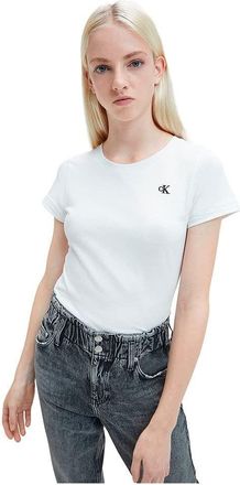 Calvin Klein Jeans Damen CK EMBROIDERY SLIM TEE, Bright White, 3XL Plus Tall