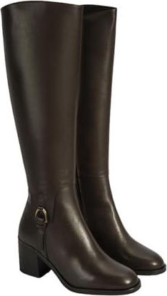 Desa Bottes Hautes pour Femme - Tige en Cuir, Fermeture &eacute;clair, Talon Bloc, Respirantes | Brun - 38