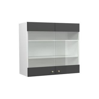 Vicco Küchenglasschrank Fame-Line, Glashängeschrank, Anthrazit-Gold/Weiß, 80 cm