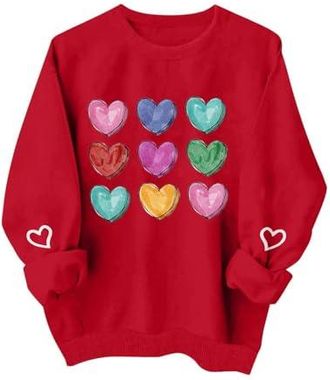 Generic Sweat &agrave; capuche noir motif coeur d&eacute;contract&eacute;, graphique, chemisier surdimensionn&eacute; &agrave; manches longues, hauts grande taille, sweat-shirt &agrave; col rond pour 