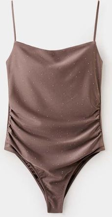 Mango Strass-Badeanzug mit R&uuml;schen mittelbraun - Damen - XS - MANGO