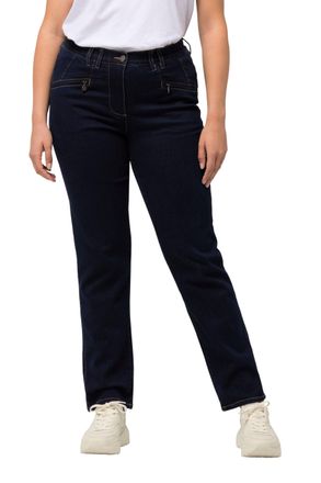 Ulla Popken Damen große Größen Übergrößen Plus Size Jeans Mony, konisches Bein, Stretch, Zipptaschen Dark Blue Denim 48 827092905-48