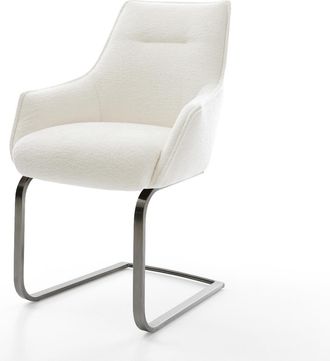 DELIFE Freischwinger Alja-Flex mit Armlehnen Boucl&eacute; Soft Beige Freischwinger flach Graphit Taschenfederkern, Esszimmerst&uuml;hle