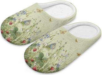 Coloranimal Chaussons de spa pour invit&eacute;s - Jetables et r&eacute;utilisables - Antid&eacute;rapants - Bout ferm&eacute;, Vintage Papillon Fleur Fraise, 38.5/39.5 EU