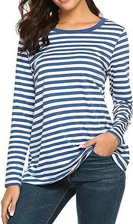 Generic T-Shirt Ray&eacute; &agrave; Manches Longues pour Femme T-Shirts Classique Ample et Extensible Col Rond Tunique Tops T-Shirt Basique D&eacute;contract&eacute; Grande Taille Hauts