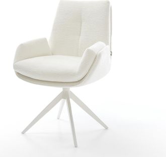 DELIFE Drehstuhl Clea-Flex Boucl&eacute; Soft Beige Kreuzgestell breit Wei&szlig; 360&deg; drehbar Wippfunktion, Esszimmerst&uuml;hle