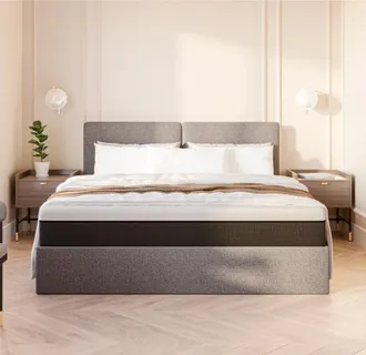 Emma Lit Coffre 180x200 - Gris clair - Tête de lit en option - Jusquà 796L de capacité de stockage - Livraison et retour gratuits