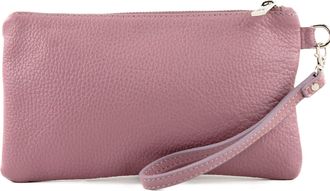 modamoda.de T193 Damen Leder Clutch Handgelenktasche Kosmetiktasche Klein handmade in Italy, Farbe:Altrosa