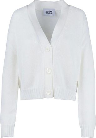 Alpha Studio Femme, Pulls, Blanc, Taille: 40 FR Cardigan Court en Coton
