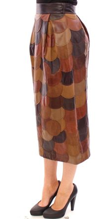 Dolce & Gabbana Womens Brown Patchwork Leather Straight Skirt Lambskin