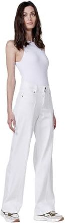 Kor&ouml;shi Pantalon long en jean large avec fermeture &eacute;clair et deux boutons pour femme, blanc, blanc, 36