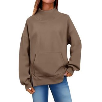 Generic Sweatshirts pour femmes, sweatshirts pour femmes, couleur unie, haut surdimensionn&eacute;, col rond, manches longues, automne hiver, d&eacute;contract&eacute;, confortabl