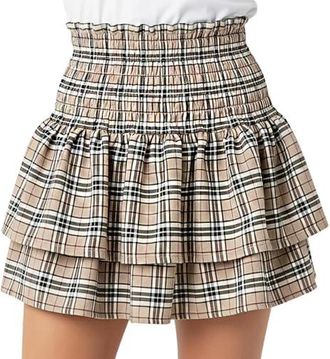 Janisramone Mini jupe pliss&eacute;e &agrave; volants RARA pour femme - Taille haute &eacute;lastique - Motif tartan - Pour les tenues d&eacute;contract&eacute;es et les f&ecirc;tes - Taille 36-42, Tarta