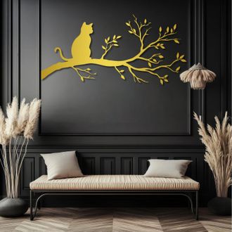 Generic Moderne minimalistische Wanddekoration aus Metall: Katze auf einem AST, Katze, AST-Wanddeko, Tier-Wanddeko f&uuml;r Wohnzimmer, Schlafzimmer, Badezimmer, G