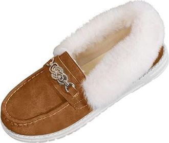 Generic Bottes de neige chaudes et d&eacute;contract&eacute;es pour femme - &Eacute;l&eacute;gantes - Bout en fourrure - Talon plat - Confortables et classiques - &Agrave; enfiler, marron, 39.5