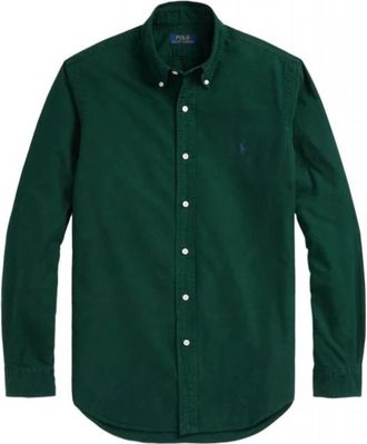 Ralph Lauren Homme, Chemises, Vert, Taille: XL Chemise Boutonn&eacute;e Teinte en Pi&egrave;ce