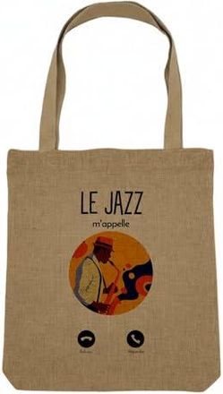 Fabulous Sac Shopping Tote Bag Aspect Lin - Le Jazz MAppelle Musique Saxophone - Sac de Courses Toile Epaisse 360g Beige Naturel Cabas Port&eacute; Epaule Solide Impr