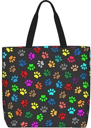 Generic Empreinte De Patte De Chien Color&eacute;e Noire Sac Fourre-Tout L&eacute;ger Sacs De Courses Grand Sac &Agrave; Bandouli&egrave;re Pour Travail Plage Shopping
