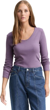 Tom Tailor Damen 1048986 Slim Fit Langarmshirt Mit Rippstruktur, 11659 - Lavender Herb, L EU