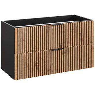 Vente-Unique Vente-unique - Meuble sous vasque suspendu stri&eacute; - Naturel clair et noir - 80 cm - madela