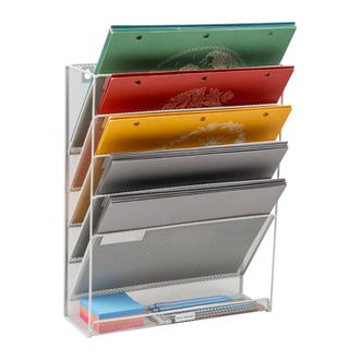 Mind Reader MAGSTACK-WHT vertikaler Schreibtisch-Organizer mit 4 Fächern, zur Wandmontage, Zeitungs- und Zeitschriftenständer für Badezimmer, Büro, Eingangsbereic