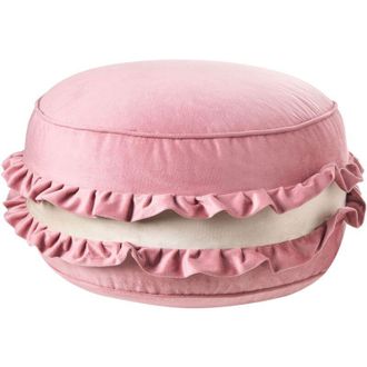 Beliani Pouf Moderne en Velours 50 x 50 x 30 cm Rond Rembourr&eacute; EPS Forme de Macaron Accessoire Enfant Rose Marot