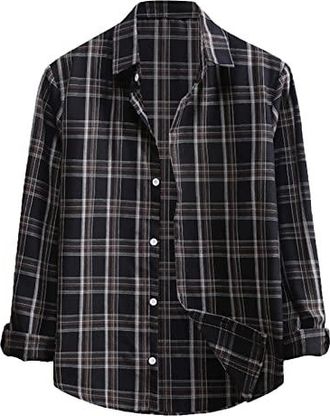 Generic Chemise &agrave; carreaux &agrave; manches longues pour homme, chemise &agrave; carreaux boutonn&eacute;e pour homme, tendance et d&eacute;contract&eacute;e, chemise surdimensionn&eacute;e, coupe amp