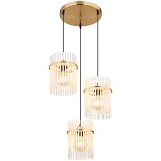 Globo Lighting Suspension Lampe de table &agrave; manger Lampe &agrave; suspendre Salon 3 flammes, m&eacute;tal noir bois brun verre fum&eacute;, 3x E27, DxH 47 x 140 cm