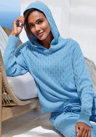 French Connection Kapuzenpullover mit Zopfmuster und Rippb&uuml;ndchen, Loungewear