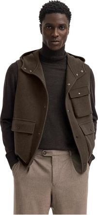 Bugatti Gilet en drap de laine avec capuche et poches - Homme - Vestes - Brun - Taille: 2XL