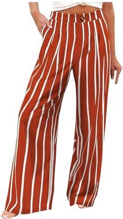 Generic Pantalon Taille Haute Femme à Rayures, Pantalon Large Grande Taille DéContracté Fluide Pantalons LéGer Chic Et éLéGant Long Classique Pas Cher Pants D