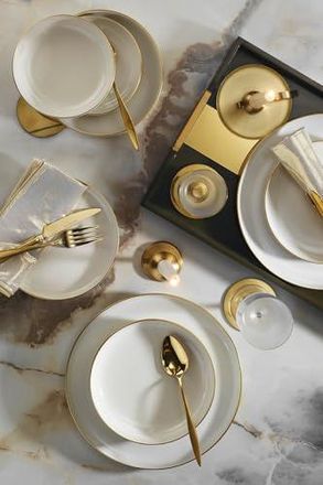 Hermia Elegant 16-Piece Dinner Set, 100% Porcelain | Includes Service Plates, Bowls & Dessert Plates | Perfect for Stylish Dining, Not Dishwasher or Microwav