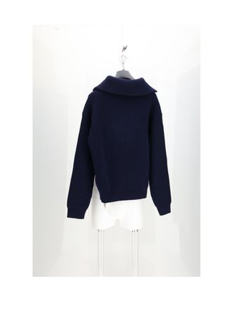 Celine Wool-Cashmere Trucker Collar Sweater - Navy