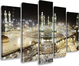 Feeby Bild auf Leinwand 150x100 cm Kaaba Saudi Arabien Mekka Islam 5-teilig modern Druckbild Wandbild Wanddekoration Aesthetic Verehrung Naher Osten Vertrau