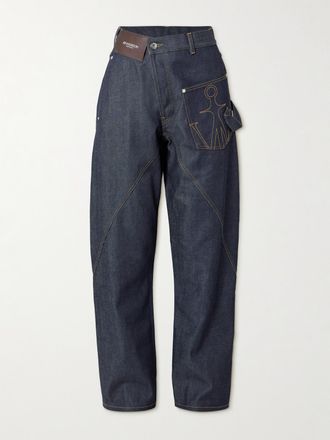 J.W.Anderson Twisted Asymmetric Embroidered High-rise Jeans - Blue