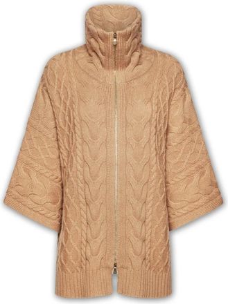 Elena Miro Femme, Pulls, Brun, Taille: 46 FR Cardigan en maille torsad&eacute;e en pure laine