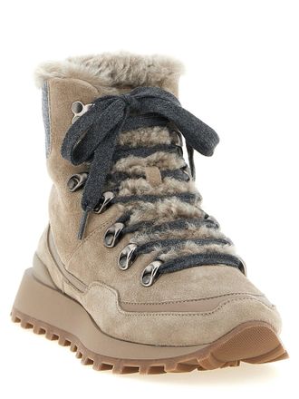 Brunello Cucinelli Shearling-Lined Hiking Boot - Beige