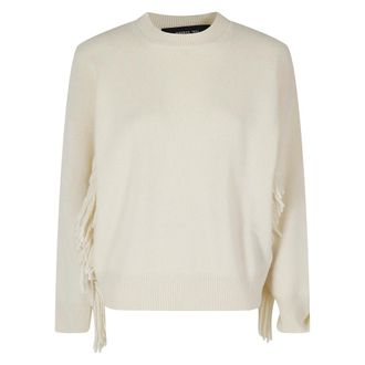 Federica Tosi Femme, Pulls, Blanc, Taille: 40 FR Maglia Girocollo M/L Frange