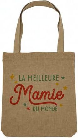 Fabulous Sac Shopping Tote Bag Aspect Lin - La Meilleure Mamie du Monde Famille Grand M&egrave;re - Sac de Courses Toile Epaisse 360g Beige Naturel Cabas Port&eacute; Epaule